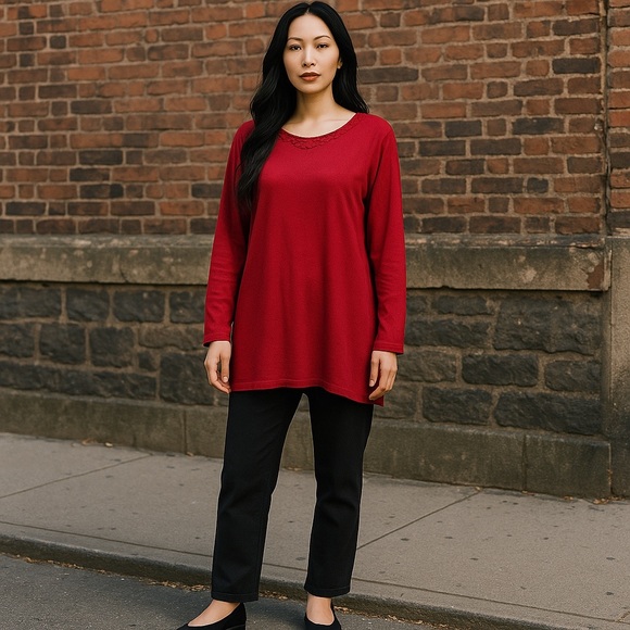 Just My Size | Tops | Beaded Red Top Long Sleeve Just My Size 3x Pf ...